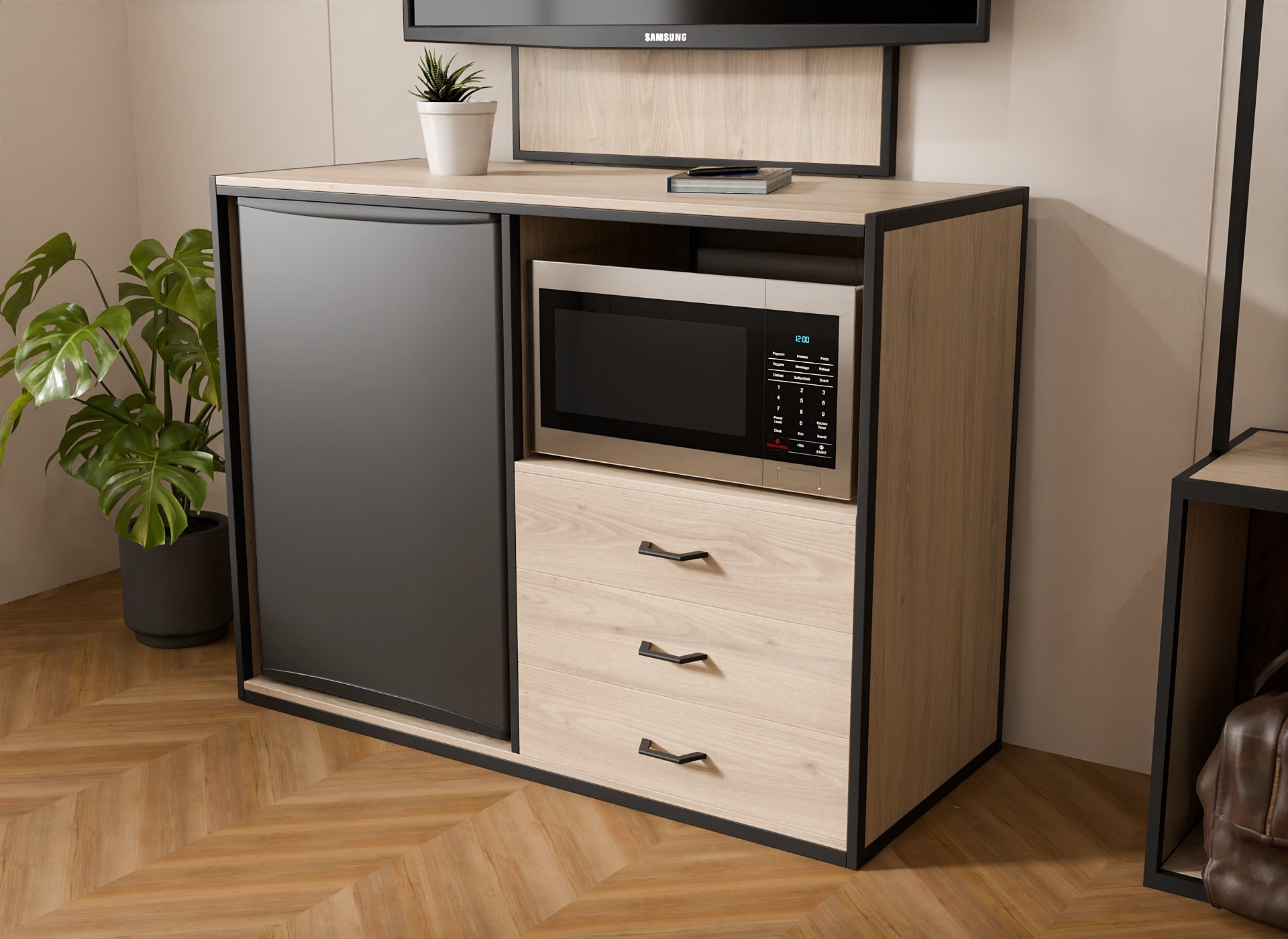 Microwave-Fridge Cabinet: A Practical Addition To Hotel Rooms